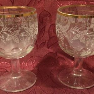 Dining | 2 Vintage Goblets With Etching And Gold Rims | Poshmark